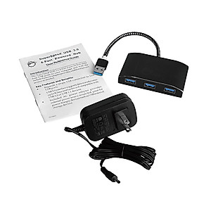 SIIG SuperSpeed 4 Port USB 3.0 Hub With 5V Power Adapter and Woven Braided USB - Powered Hub & Port Adapter
