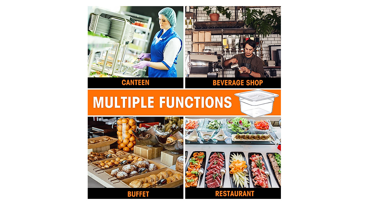 Sieral Clear 1/6 Size Food Pan Restaurant Containers with Lids Square ...