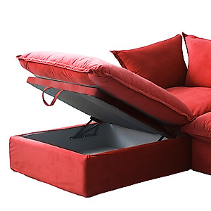 JACH L-Shaped Velvet Sectional Couches, Modular Couch Sectional, Deep 4 Seats Sofa with Storage Ottoman, Cushion Covers Removable, Two Corners and Two Middle Sofa for Living Room (Red)
