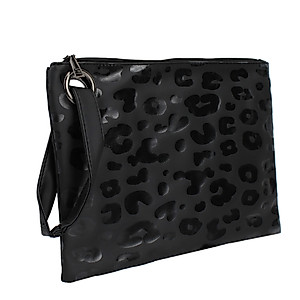 Van Caro PU Leather Wristlet Clutch Wallet Purses Oversized Leopard Print Evening Handbag for Women,Black