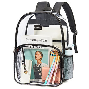 COVAX Clear Backpack, See Through Clear Bookbags, Water-resistant PVC Transparent Backpack for School, Work, Security, Sporting Events