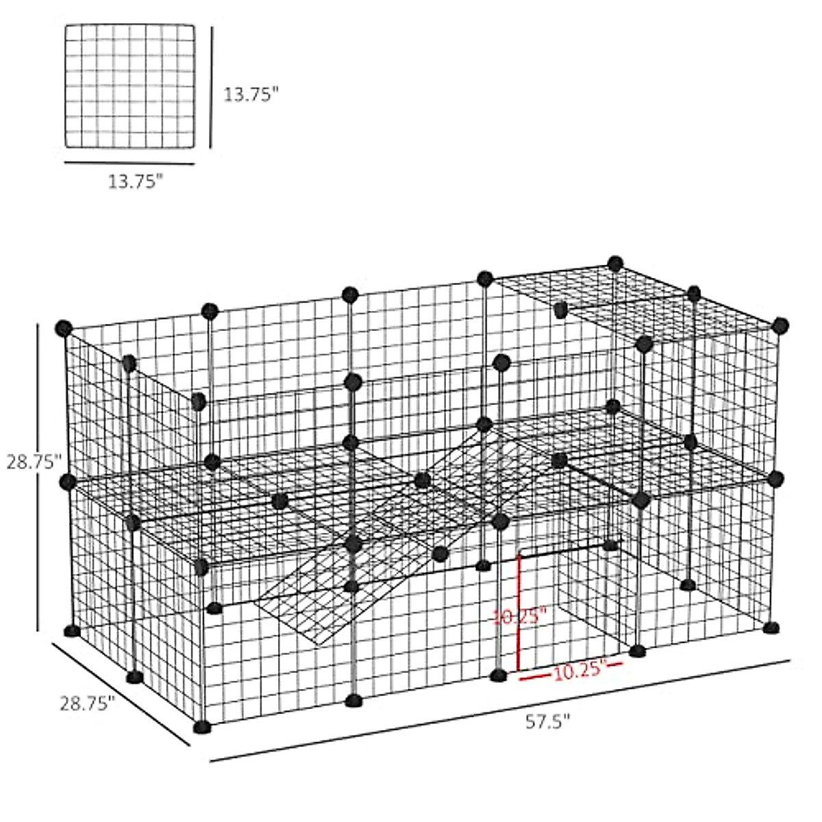 PawHut Pet Playpen DIY Small Animal Cage 36 Panels Portable Metal Wire Yard Fence with Door and Ramp for Rabbits, Kitten, Puppy 14 x 14 in