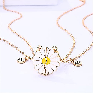 2Pcs Half Sun Sunflower Daisy Flower Pendant Necklace for Women Best Friend Attraction Long Distance Matching Adjustable Necklace Friendship Jewelry-D gold sunflower