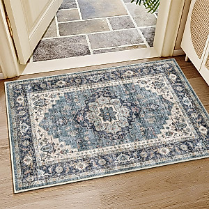 KONYXALU Washable Rugs 2x3 - Oriental Entryway Rugs Non Slip Small Area Rug Aesthetic Distressed Door Mat Boho Bathroom Low-Pile Floor Carpet for Indoor Front Entrance Kitchen Bedroom