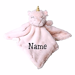 SONA G DESIGNS Unicorn Lovey Lovie Security Blanket with Rattle -Can be Custom Personalized (Pink Unicorn with Embroidered Name)