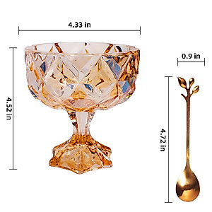 binsakao Amber Glass Dessert Bowls with Spoon, Ice Cream Bowls for Fruit Salad Milkshakes Trifle Pudding Snack Cocktail Drinks Condiment Sundae Party (10 oz, Set of 2)