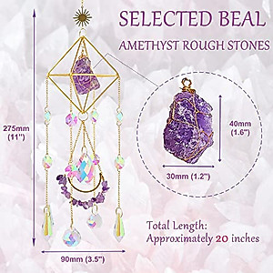 Amethyst Crystal Suncatcher - Hanging Gold Plated Garden Sun Catcher for Windows, Healing Amethyst Crystal Decor for Home, Gift for Christmas Birthday Valentine Mothers Day