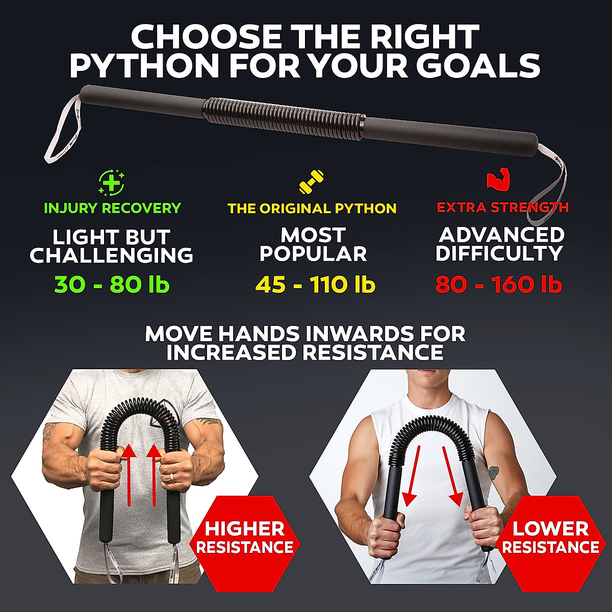 Core Prodigy Python Power Twister Bar - Upper Body Exercise for Chest, Shoulder, Forearm, Bicep and Arm Strengthening Workout Equipment (40-100 lb)