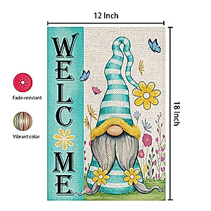 CROWNED BEAUTY Spring Garden Flag Gnome Floral Welcome 12×18 Inch Double Sided Outside Vertical Holiday Yard Flag