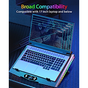 2022 Upgrade Laptop Cooling Pad 15.6-17.3 Inch, AIMIUZI RGB Gaming Laptop Cooler with Powerful Turbo-Fan 3200 RPM, 12 Modes Light, 7 Height Stands, Ergonomic Design, 2 USB Ports, Dust Filter