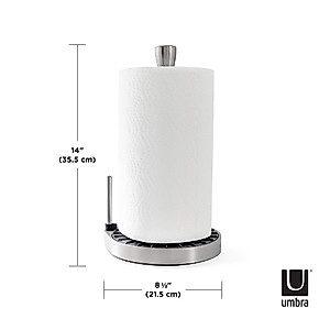 Umbra Spin Click N Tear Paper Towel Holder Stand for Countertop - One-Handed Tear, Nickel/Black