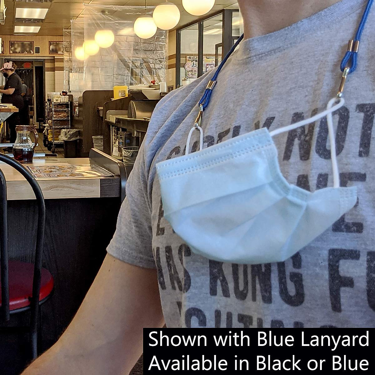 2 Pack - Adjustable Length Face Mask Lanyard - Handy & Convenient Safety Mask Holder & Hanger - Comfortable Around The Neck Facemask Rest & Ear Saver - Easy On & Off by Specialist ID (Black)