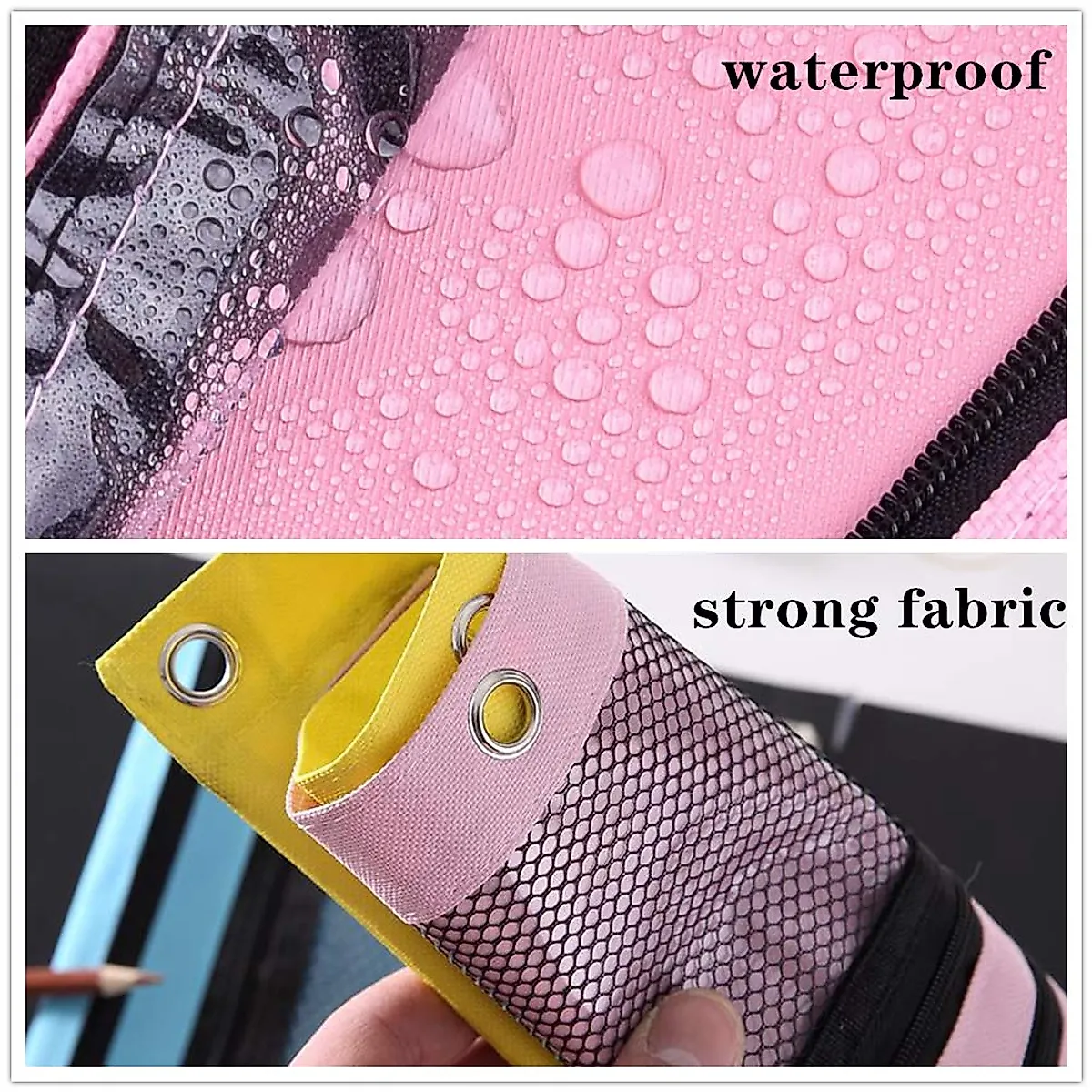 SORDIM 3 Ring Binder Pencil Pouch, 2 Pack Pencil Pouches with Zipper-Pencil Case with Double Pocket and Mesh Window (pink and grey)