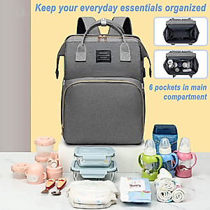 Diaper Bag With Changing Station, 13 Pockets Large Diaper Bag Backpack, Waterproof Multifunctional Mommy Bag with USB Charging Port(Includes Toys), Newborn Baby Boy Girl Essential Gifts (Grey)
