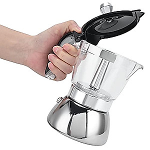 4 Cup Stainless Steel Stovetop Espresso Maker, 200ml/6.8oz Crystal Glass-Top Moka Pot, Mocha Coffee Maker