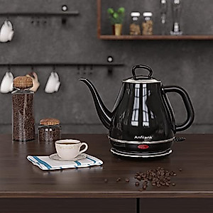 Anfilank Electric Gooseneck Kettle, 1L 1500W Fast Boil, 100% Stainless Steel BPA Free Pour-Over Coffee & Tea Kettle, Water Boiler with Auto Shut & Boil-Dry Protection, Black