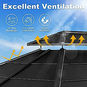 10' x 12' Gazebo, Outdoor Double Roof Canopy Hardtop Gazebo with Durable Metal Frame, Galvanized Steel Top Gazebo with Ventilation, Curtain and Netting, for Patio, Backyard, Deck and Lawns