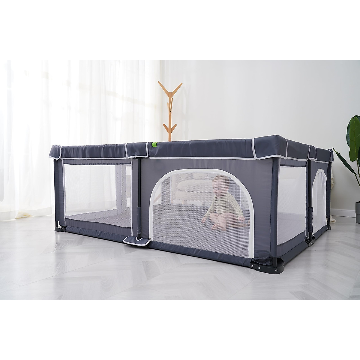 Foldable Baby Playpen with Mat, 50x50inch Playpen for Babies and Toddlers,Portable Play Pen with 30pcs Ocean Balls and 4 Handlers Indoor & Outdoor. (59x59in)