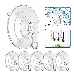 Znben Suction Cup Hooks, 2.5 Inches Clear Large Suction Cups with Metal Hooks 7 LB Reusable Heavy Duty Suction Cups for Kitchen Bathroom Shower Wall Window Glass Door - 6 Pack