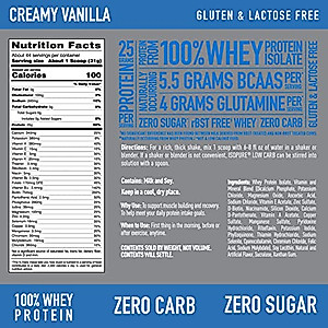 Isopure Creamy Vanilla Whey Isolate Protein Powder with Vitamin C & Zinc for Immune Support, 25g Protein, Zero Carb & Keto Friendly, 3 Pounds (Packaging May Vary)