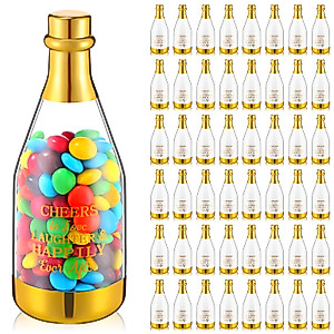 Ziliny 50 Pcs Metallic Golden Champagne Bottle Containers Candy Bottles Wedding Candy Box Bridal Shower Favors Plastic Wine Alcohol Containers Mini Champagne Bottles Bulk for Wedding Bridal Party