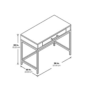 OSP Home Furnishings Modern Life Contemporary Writing Desk with Large Drawer and Gold Metal Legs, Black Finish
