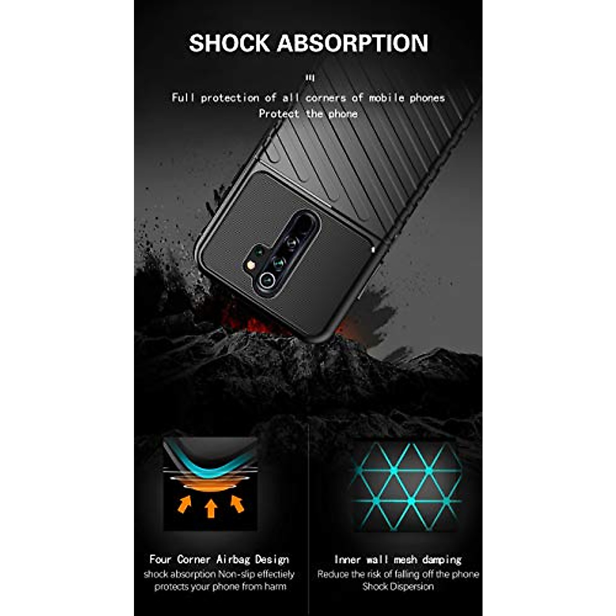 DFTCVBN Phone Case for Redmi Note 8 Pro Case, M1906G7I Case with Screen Protector, Military Grade Shockproof Rugged Shield Anti-Scratch Soft TPU Back Cover Cases for Xiaomi Redmi Note 8 Pro Black