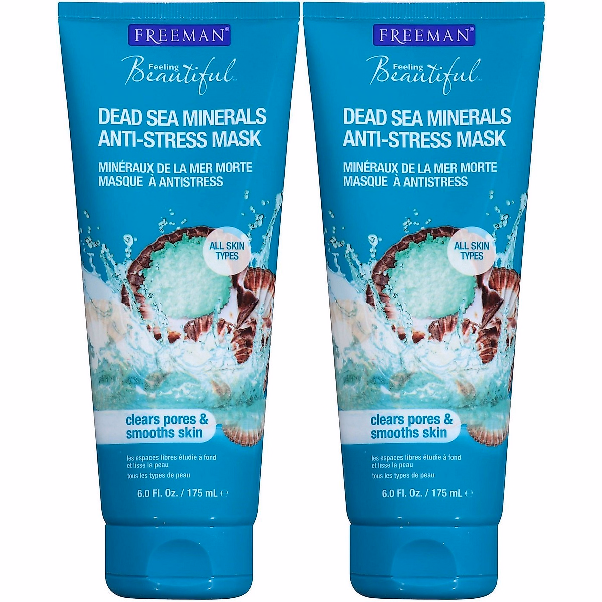 Freeman Anti-Stress Clay Facial Mask with Dead Sea Minerals, Balancing and Clearing Beauty Face Mask, 6 oz, 2 Pack