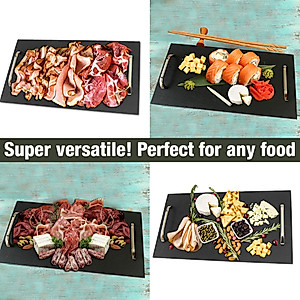 Olyv Branch Slate Cheese Board Set-10pc Serving Tray 16" x 10'' Large-Durable & Versatile Serving Tray Sealed with an Anti Stain Coating-Great for Home & Restaurant Cheese Tapas & Appetizers Serving