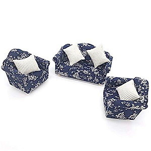EatingBiting 1:12 Dollhouse Miniature Furniture Sofa 1 Double Sofa + 2 Single Sofa 3Pcs Set Living Room 1:12 Dollhouse Miniature Furniture Single Sofa Chair