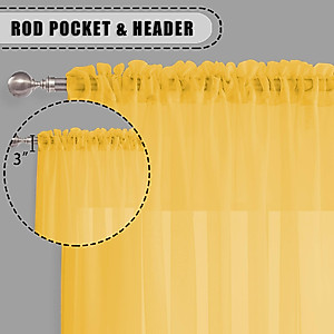 KEQIAOSUOCAI Gold Yellow Sheer Curtains for Small Windows Rod Pocket Short Dark Yellow Sheer Drapes 45 Inch for Bathroom Basement 1 Pair 52x45