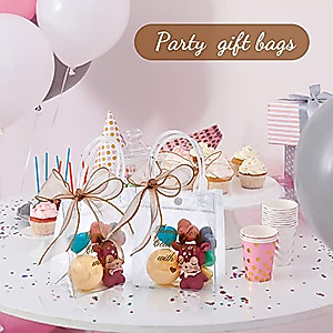 50 Pcs Clear Plastic Gift Bags with Handle Transparent PVC Plastic Gift Wrap Tote Bag Wedding Gift Bags Reusable Small Clear Gift Bags for Shopping Birthday Wedding Party Favor (6 x 5.1 x 2.8 Inch)
