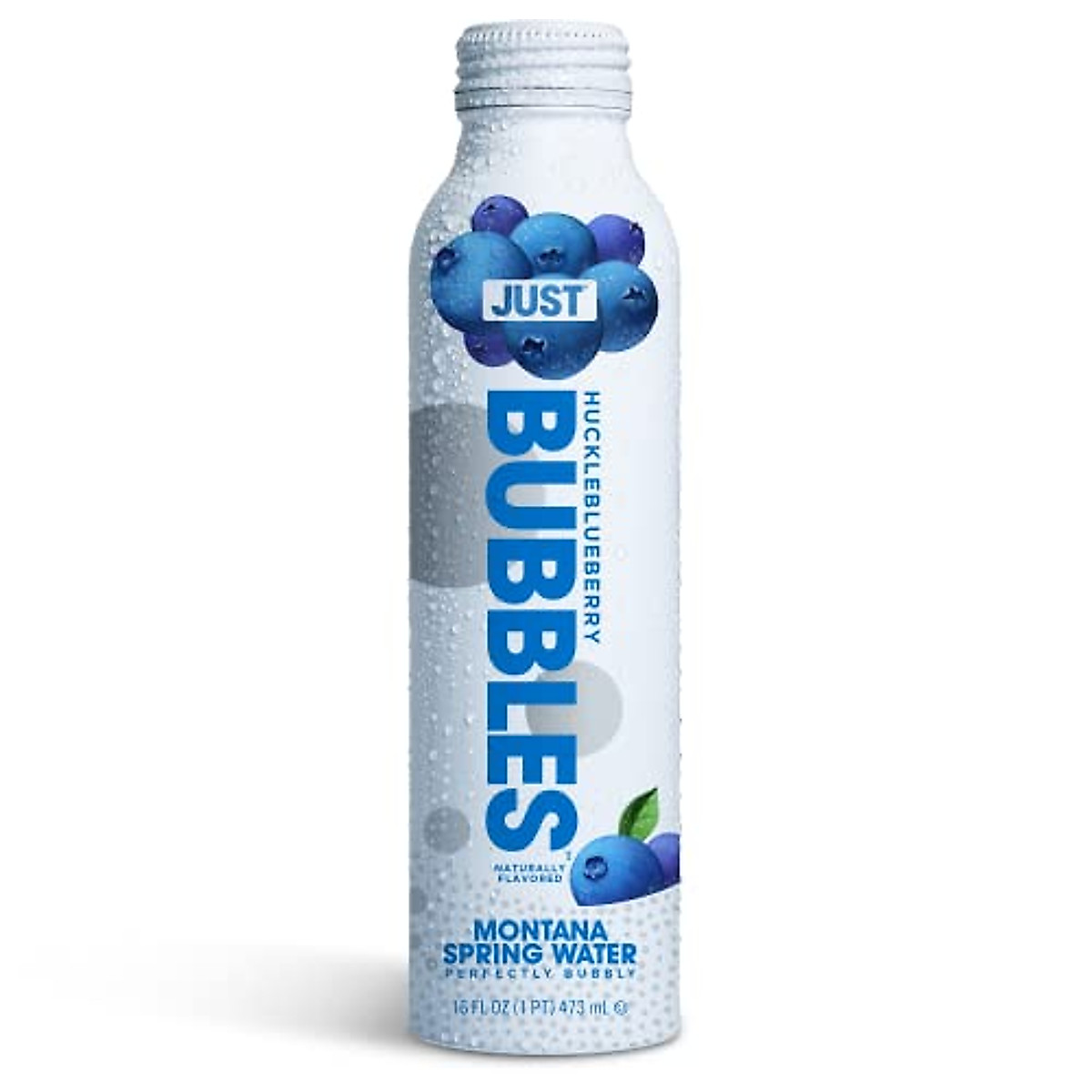 JUST Bubbles Huckleblueberry - Pure Premium Sparkling Spring Water in a Fully Recyclable Reusable Eco-Friendly Bottle - 100% Mountain-Sourced Carbonated Water with Naturally Occurring Minerals, 16 Fl Oz (Pack of 12)