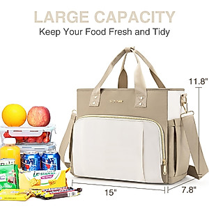 DTBG Lunch Bag Women - Stylish & Insulated Wetproof Lunch Tote Bag - Newest Gifts with Multi-Pockets, Removable Strap - Leakproof Reusable Lunch Box Ideal for Work, Picnics - Beige