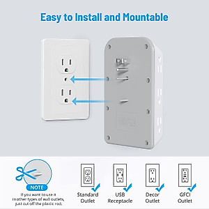 TROND Outlet Extender Surge Protector - 8 Outlet Splitter with 3 USB Ports (1 USB C), Multiple Plug Expander with ON/Off Switch, 3 Sided Multi Plug Wall Adapter Power Strip for Home Office Kitchen