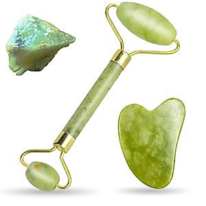 Dsenfurn Gua Sha Facial Tools Set and Jade Roller for Face, Jade Roller, 100% Real Natural Stone Beauty Jade Facial Roller Massage Tool for Face Eyes Neck Body – Anti Aging Beauty Treatment