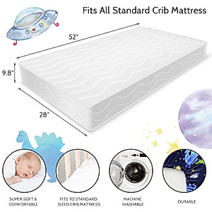 GFU Baby Crib Sheet for Boy, Super Soft Fitted Crib Sheet for Standard Crib and Toddler Mattresses, 52×28 Inch (Dinosaur&Space)