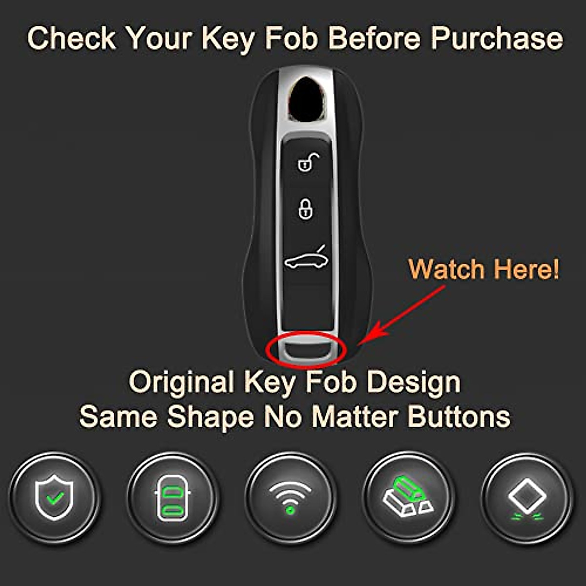 K LAKEY Alloy Metal Key Fob Cover,Compatible with Porsche 911 Cayenne Cayenne Coupe Panamera Taycan Remote Keyless Key Fob,Armor TPU Key Fob Case Protector with Keychain Black