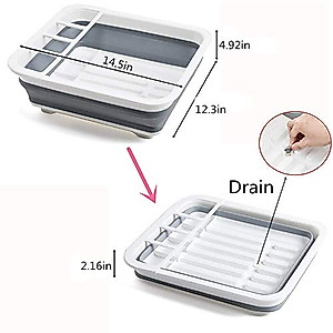Collapsible Dish Drying Rack Portable Dinnerware Drainer Organizer for Kitchen RV Campers Travel Trailer Space Saving Kitchen Storage Tray