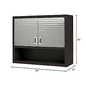 Seville Classics UltraHD Solid Steel Rolling Lockable Metal Storage Wall Cabinet Locker Organizer w/Adjustable Shelves for Garage, Warehouse, Office, Classroom, 36" W x 12" D x 30" H, Satin Graphite