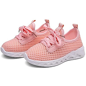 Qvxkd Girls Shoes Boys Running Breathable Lightweight Sneakers for Kids_Pink_2Big Kid