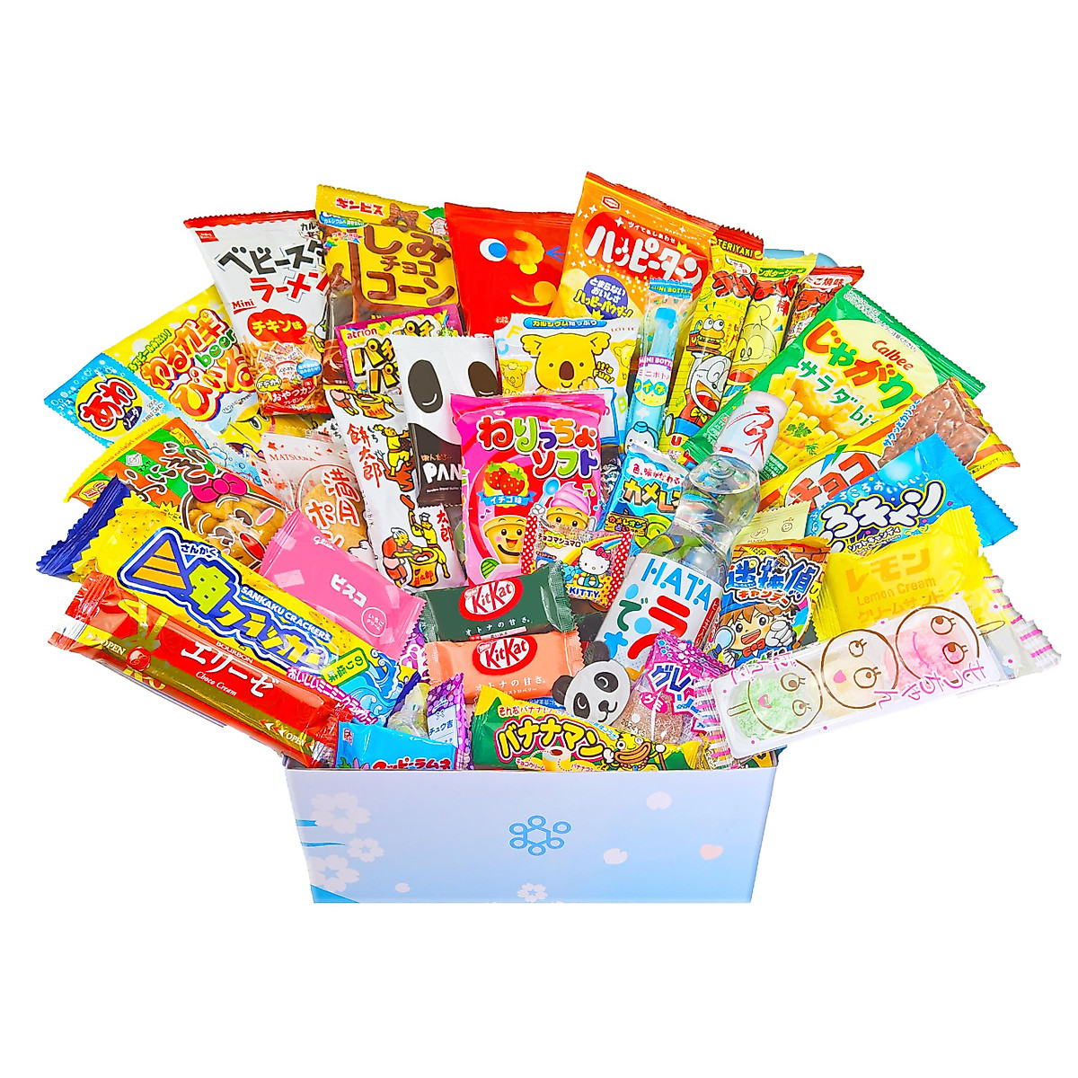 Sakura Box Japanese Candy & Snacks Dagashi Set & Pamphlet 50 Pieces Japanese Food Gift Box