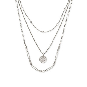 Kendra Scott Medallion Triple Strand Necklace in Silver-Plated Brass, Fashion Jewelry for Women, Rhodium