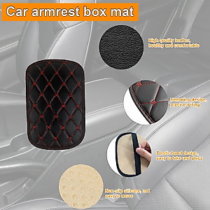 Auto Center Console Pad, PU Leather Car Center Console Box Cushion, Non Slip Soft Armrest Seat Box Cover, Waterproof Vehicle Armrest Protector for SUV, Truck, Car (Rhombic Lattice Black/Red)