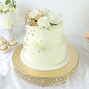 Efavormart 16" Round Lace Gold Metal Wedding Cake Stand, Dessert Display Stand Glossy Metallic Finish for Dessert Cupcake Pastry Candy Display Plate Event, Birthday Party