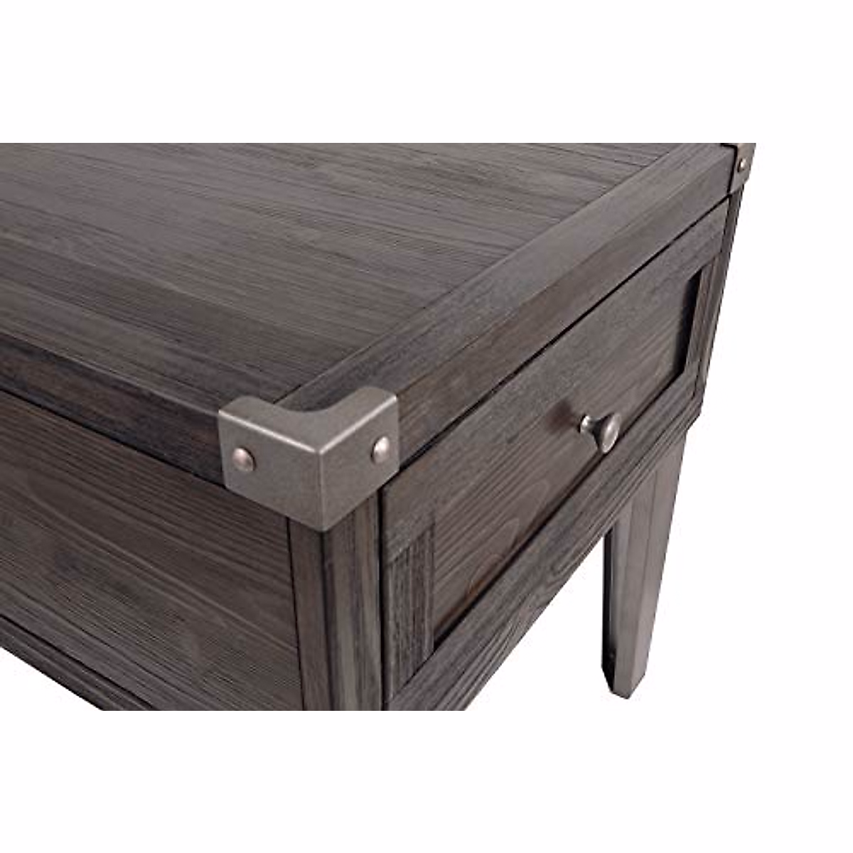 Signature Design by Ashley Todoe Industrial Square End Table with 1 Drawer, 2 Outlets and 2 USB Charging Ports, Dark Gray with Weathered Pine Finish