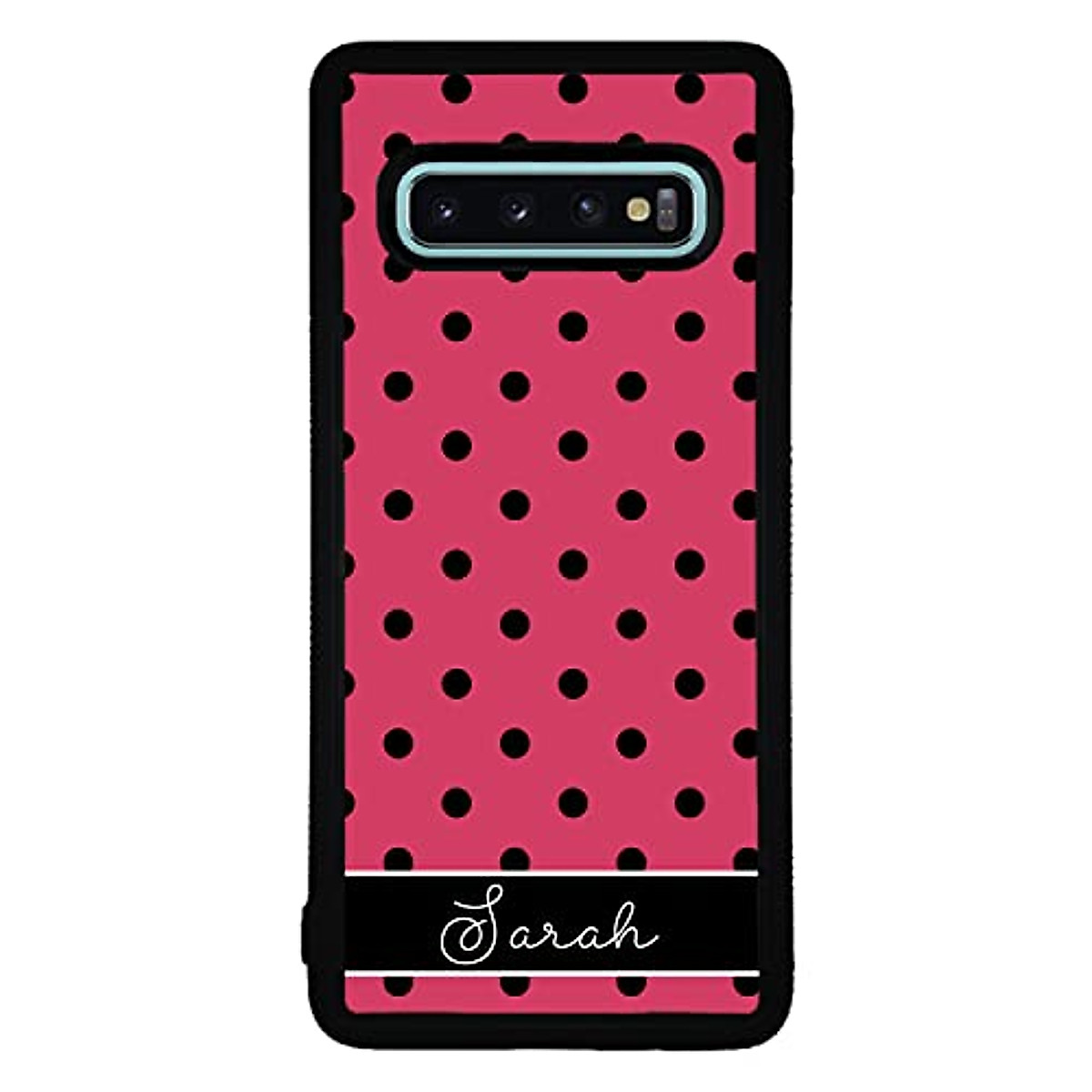 Pink Polka Dot Personalized Black Rubber Phone Case Compatible With Samsung Galaxy S23 S23+ Ultra S22 S22+ S21 S21FE S21+ S20FE S20+ S20 Note 20 S10 S10+ S10e