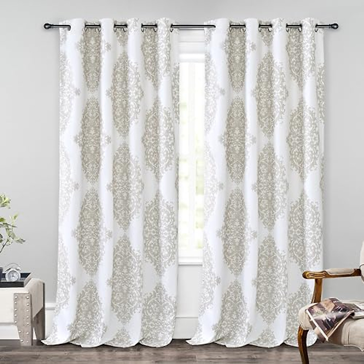 DriftAway Curtains for Bedroom Room Darkening Blackout Curtain 84 Inch Medallion European Floral Drapes for Living Room Damask Pattern Lined Window Treatments Grommet 2 Panels
