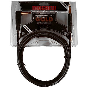 Mogami GOLD INSTRUMENT-10R Guitar Instrument Cable, 1/4" TS Male Plugs, Gold Contacts, Right Angle and Straight Connectors, 10 Foot