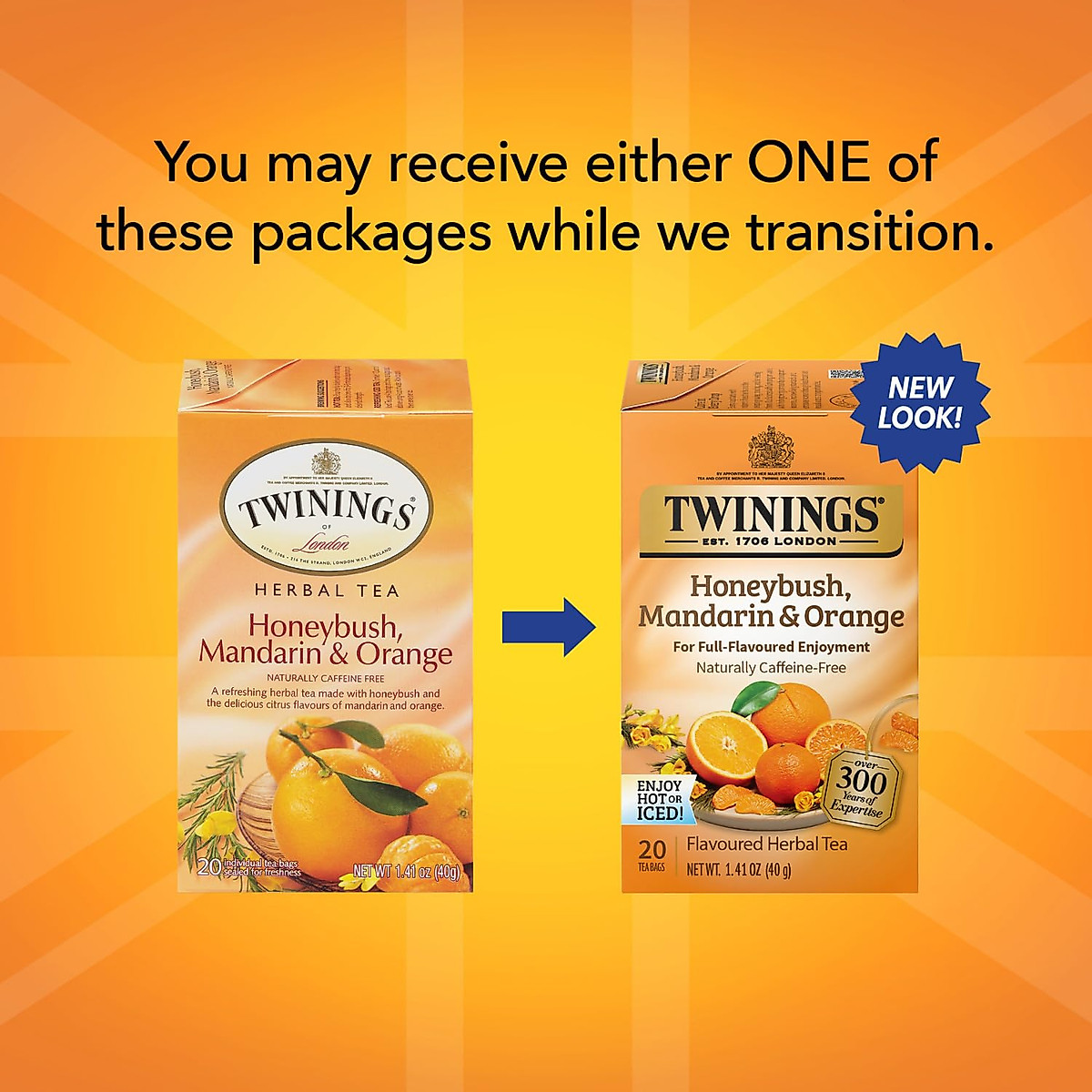 Twinings Honeybush Mandarin & Orange Herbal Tea - Naturally Caffeine-Free Tea Bags Individually Wrapped, 20 Count